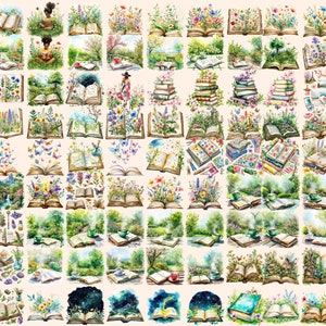 Spring Books Watercolor Clipart Bundle: 320 PNG Images (digital ...