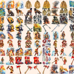 Firefighters Watercolor Clipart Bundle - 443 PNG Fireman Images ...