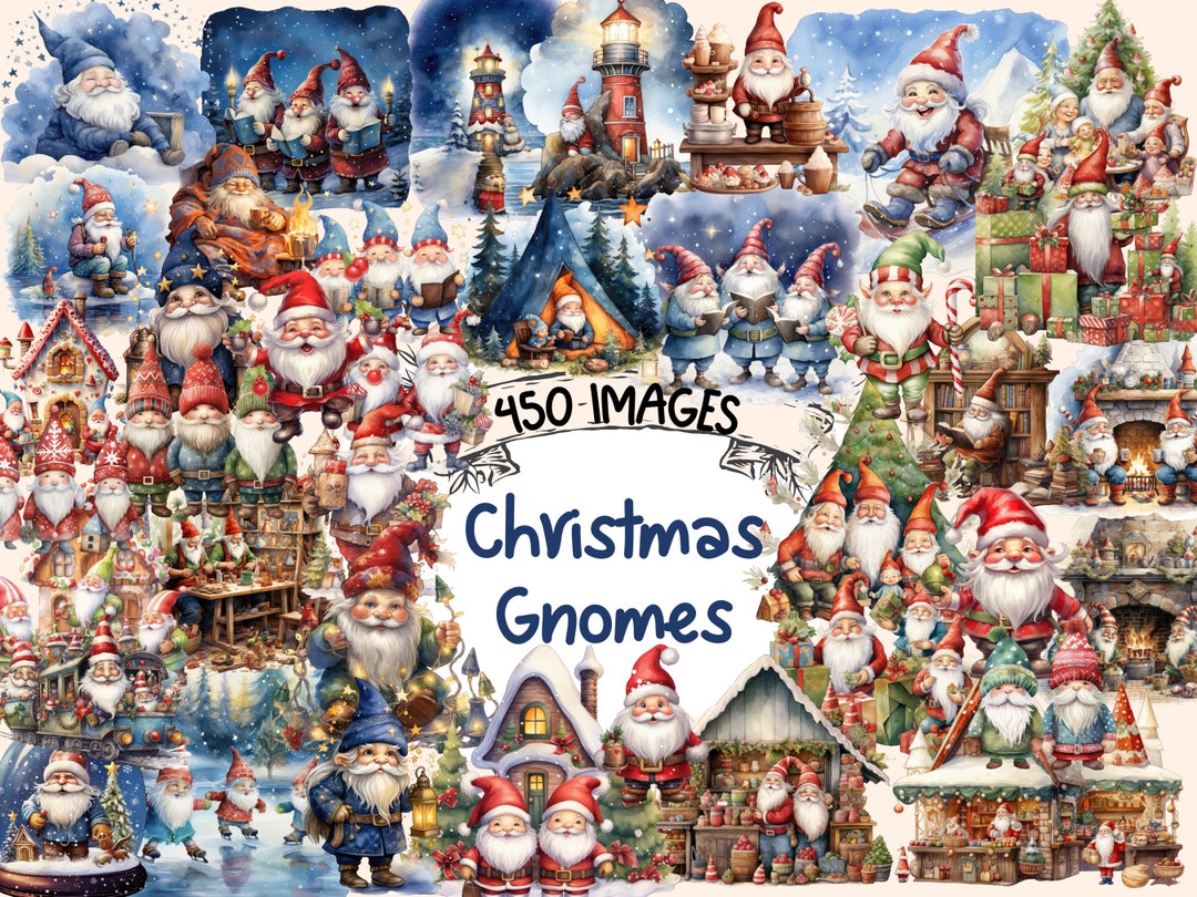 Christmas Gnomes Watercolor Clipart Bundle: 450 PNG Festive Images ...