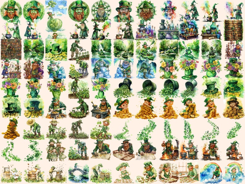 Watercolor Leprechaun Clipart Bundle: 428 PNG Irish Graphics (digital ...