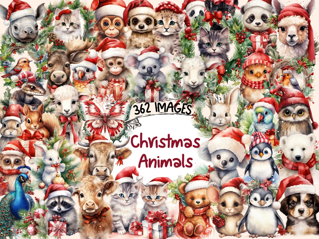 Christmas Animals Watercolor Clipart Bundle: 362 Festive PNG Images ...