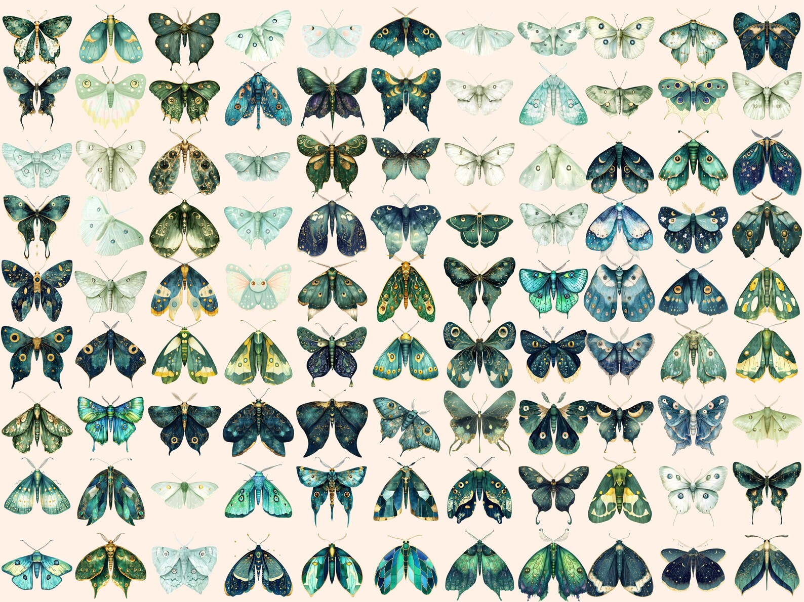 Luna Moth Watercolor Clipart Bundle: 109 PNG Images (commercial Use) - Etsy