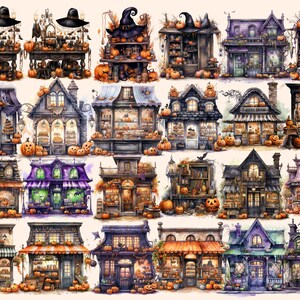 Halloween Storefronts Clipart: 207 Spooky Watercolor PNG Images ...