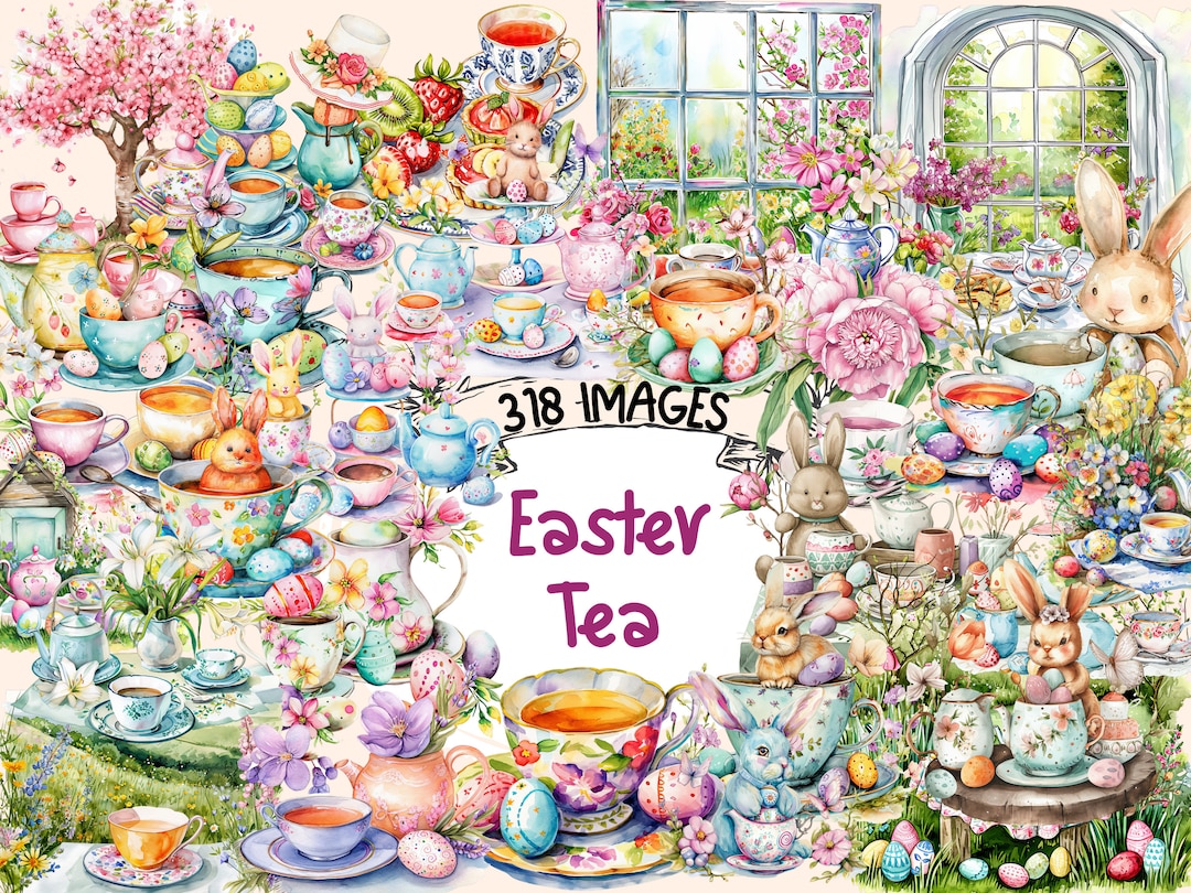 Easter Tea Watercolor Clipart Bundle: 378 PNG Images (digital Download ...