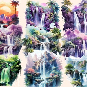 Tropical Waterfalls Watercolor Clipart: 68 PNG Images (digital Download ...