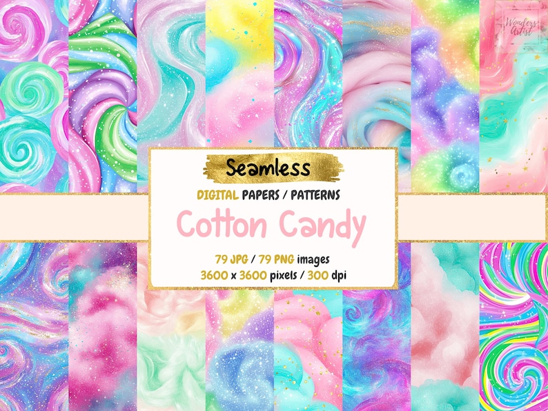 Cotton Candy Digital Paper: Pastel Seamless Patterns (commercial Use ...