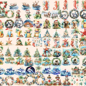 Tropical Christmas Watercolor Clipart Bundle: 680 Festive PNG Images ...