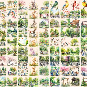 Spring Parks Watercolor Clipart Bundle - 450 PNG Springtime Park Scenes ...