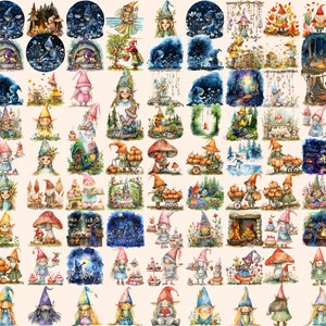 Watercolor Gnome Ladies Clipart Bundle: 526 PNG Garden Gnomes (digital ...