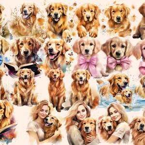 Golden Retriever Watercolor Clipart Bundle: 213 Puppy PNG Images ...