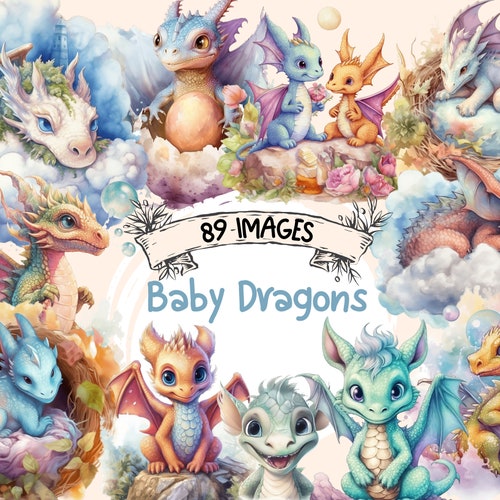 Baby Dragons Watercolor Clipart Bundle 89 Magical Fairytale - Etsy