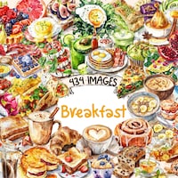 Watercolor Breakfast Clipart Bundle, Cozy Morning Meals Art, Pancake ...