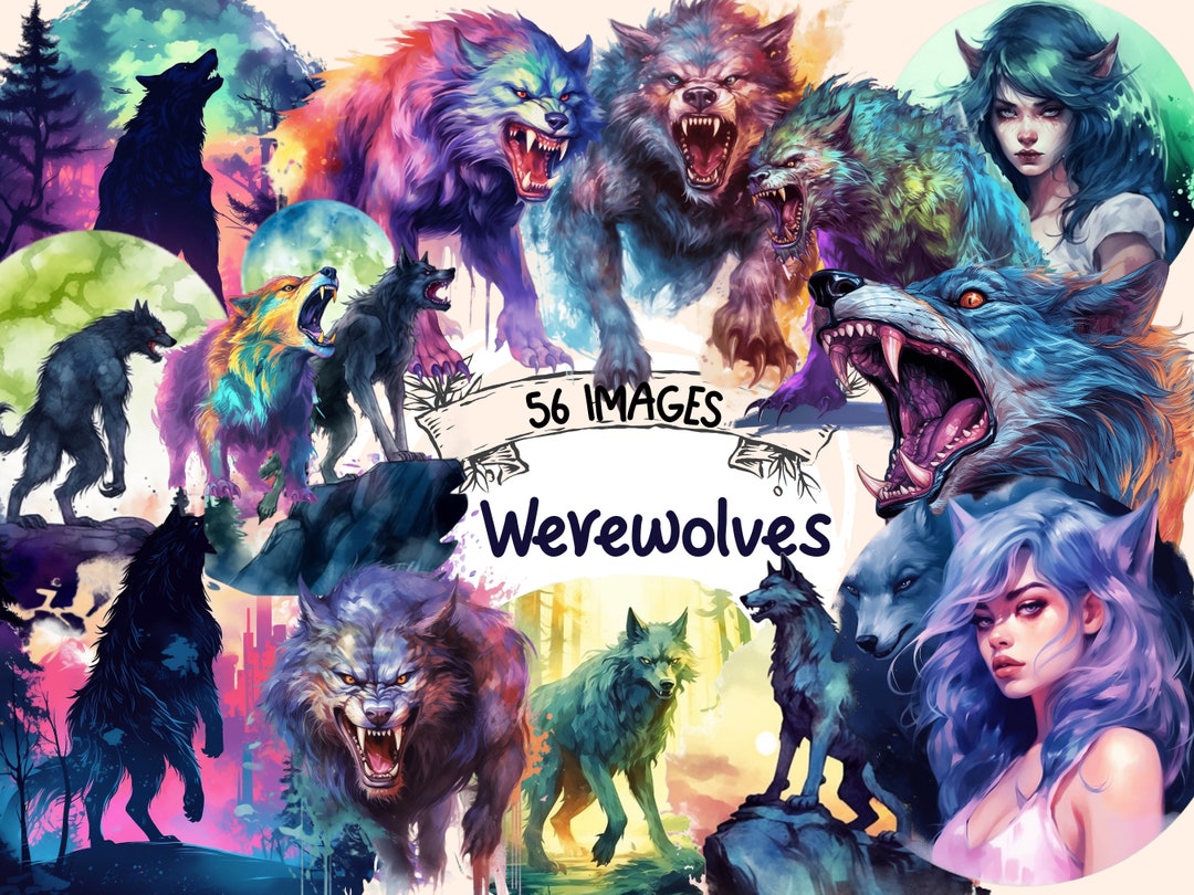 Werewolves Watercolor Clipart Bundle - 56 PNG Fairytale Images, Fantasy ...