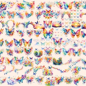 Rainbow Butterflies Watercolor Clipart Bundle: 461 PNG Images (digital ...