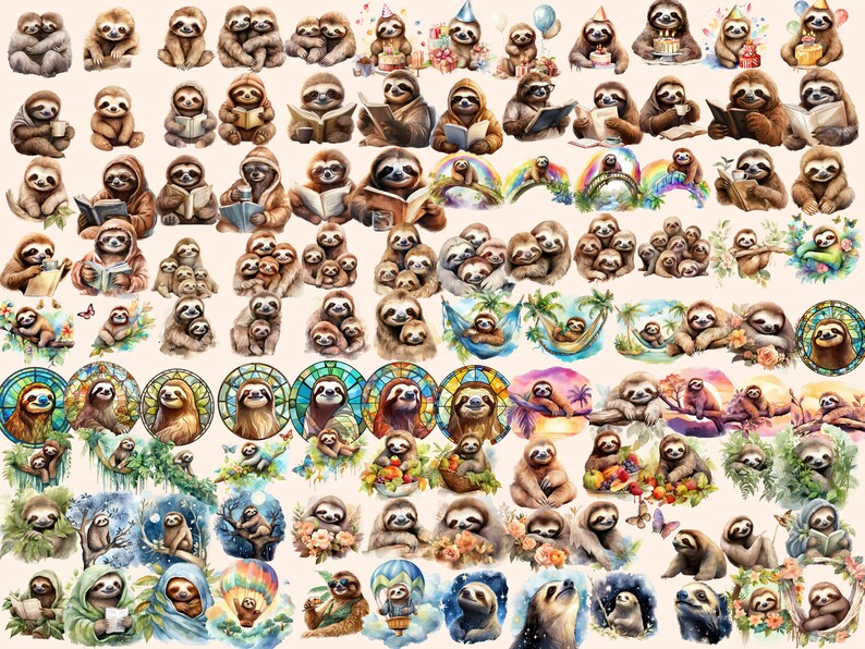 Sloth Watercolor Clipart Bundle: 673 PNG Images (digital Download) - Etsy
