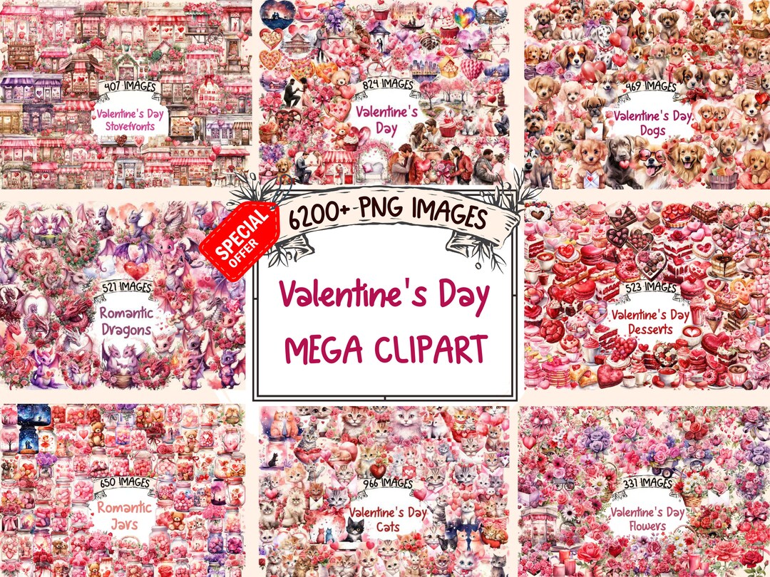 Valentine's Day Mega Clipart Bundle - 6200+ PNG Romantic Prints Images ...