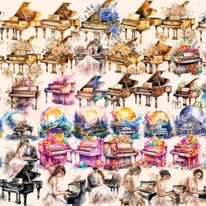 Piano Watercolor Clipart Bundle - 267 PNG Piano Key Melodic Images ...