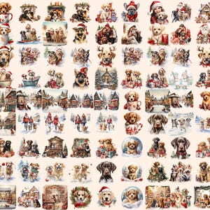 Christmas Dogs Watercolor Clipart Bundle: 434 Festive PNG Images ...