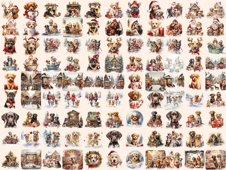 Christmas Dogs Watercolor Clipart Bundle: 434 Festive PNG Images ...