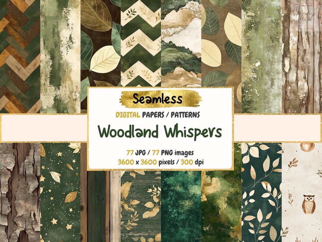 Woodland Whispers Digital Paper: Rustic Forest Textures (instant ...