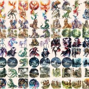 Mythical Creatures Watercolor Clipart Bundle - 728 PNG Legendary Images ...