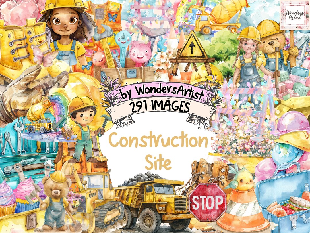 Watercolor Construction Clipart Bundle: 291 PNG Images (digital ...