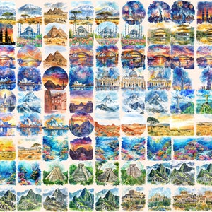 Landmarks Watercolor Clipart Bundle: 527 World Monument PNG Images ...