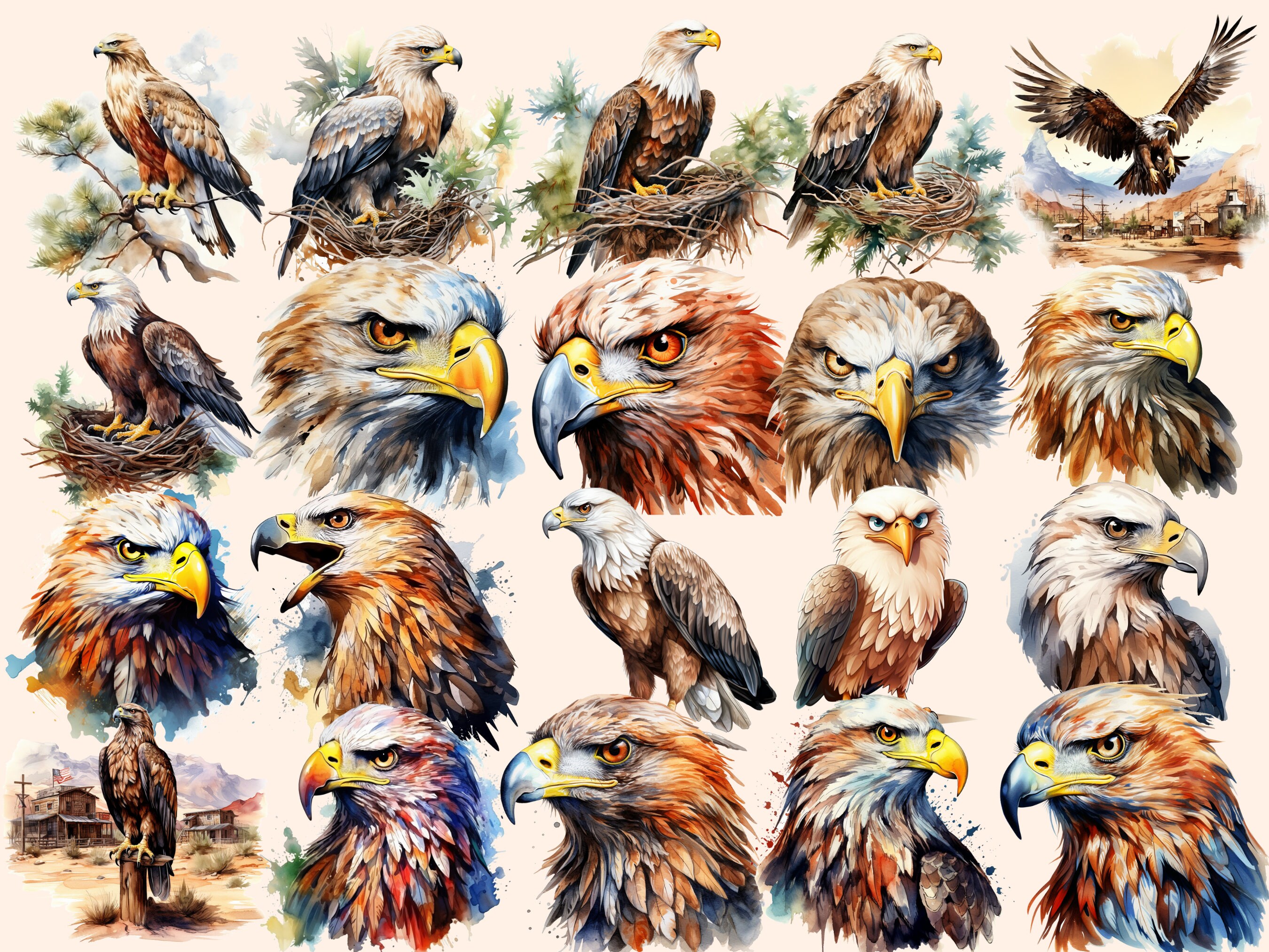 Eagle Watercolor Clipart Bundle: 86 PNG Avian Images (digital Download ...