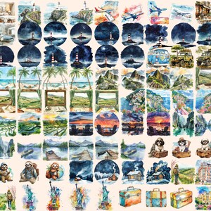 Travel Watercolor Clipart Bundle - 668 PNG Summer Vacation Journey ...