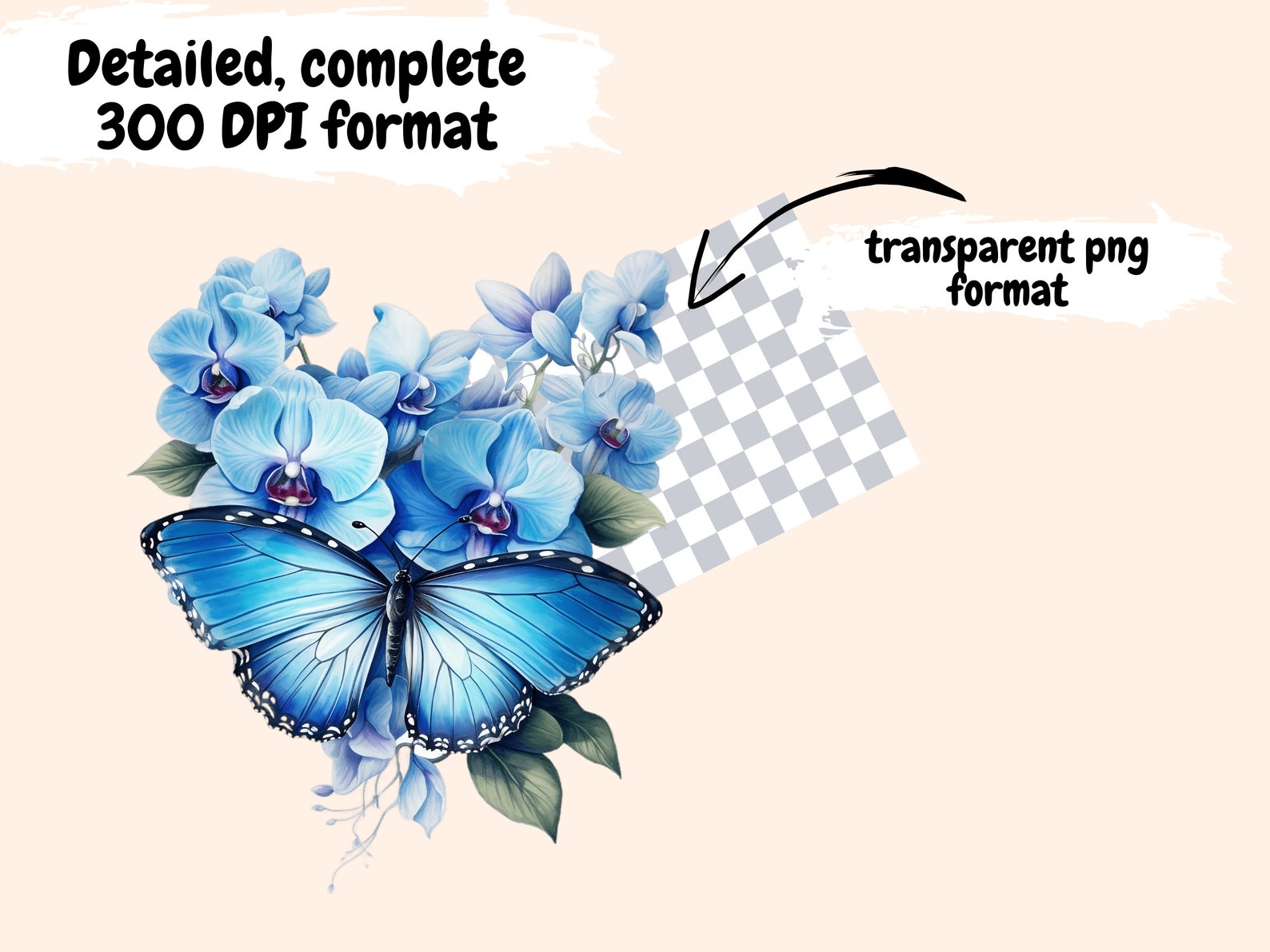 Blue Orchids Watercolor Clipart Bundle: 76 PNG Floral Images (digital ...