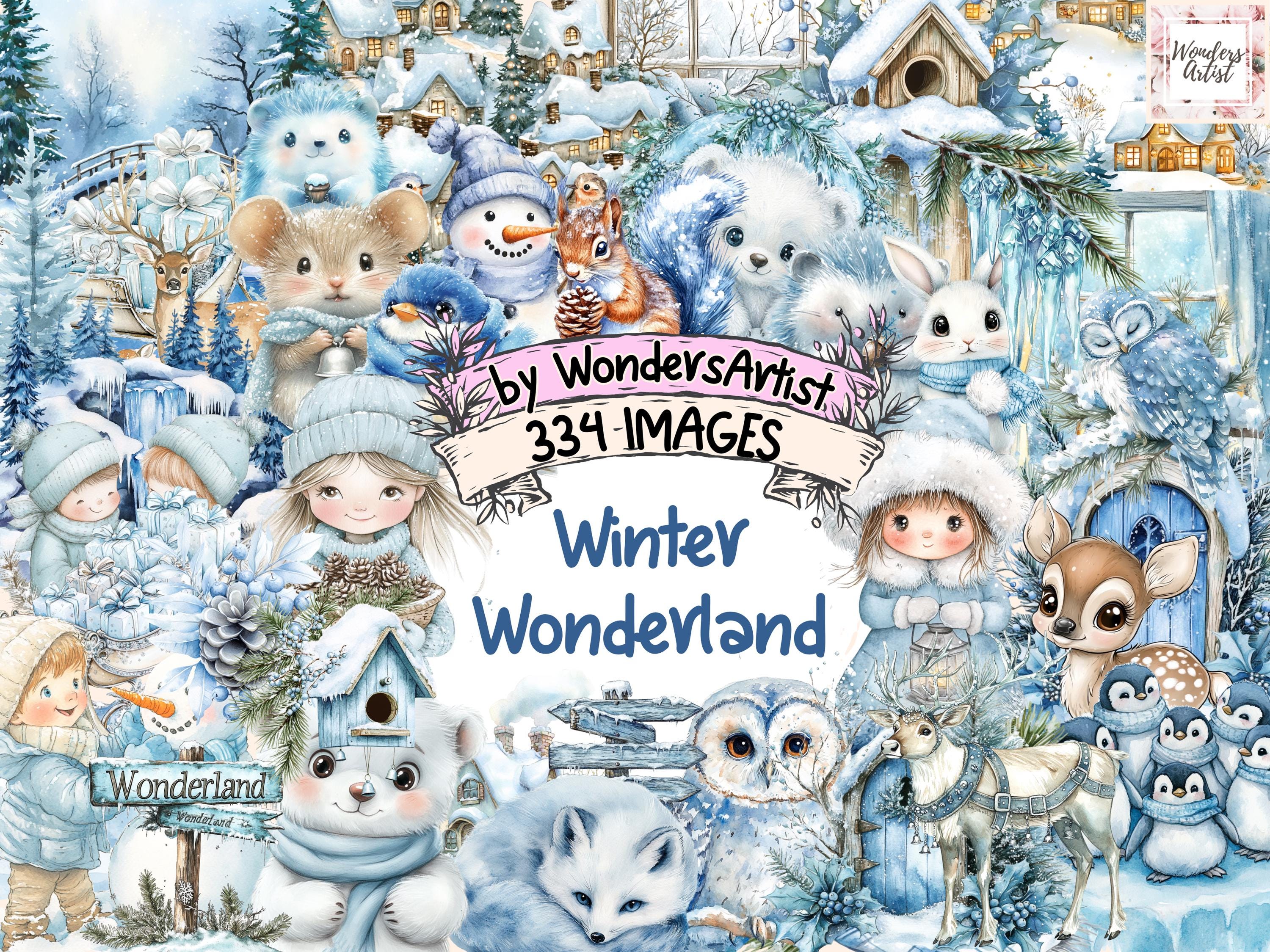 Watercolor Winter Wonderland Clipart: Snowy Woodland PNG Bundle ...
