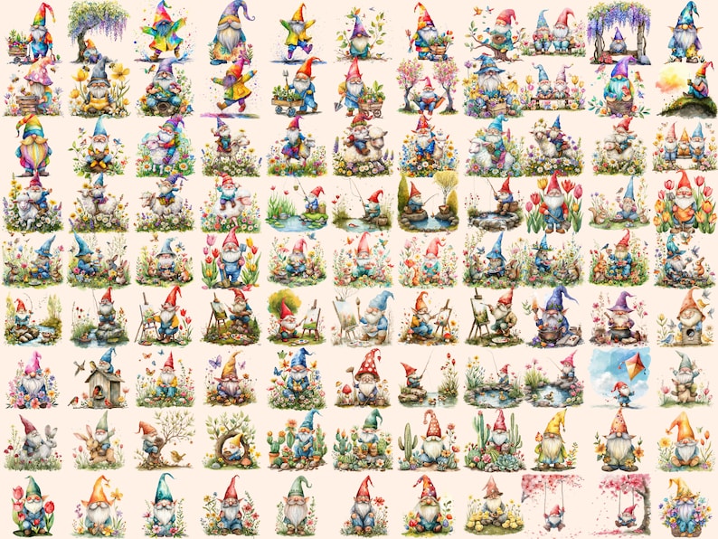 Gnomes Watercolor Clipart Bundle: 400 PNG Graphics (digital Download ...