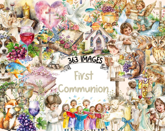 30 Watercolor First Holy Communion Clipart Bundle communion invitations ...