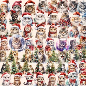 Christmas Cats Watercolor Clipart Bundle 518 PNG Festive Cozy Cat ...