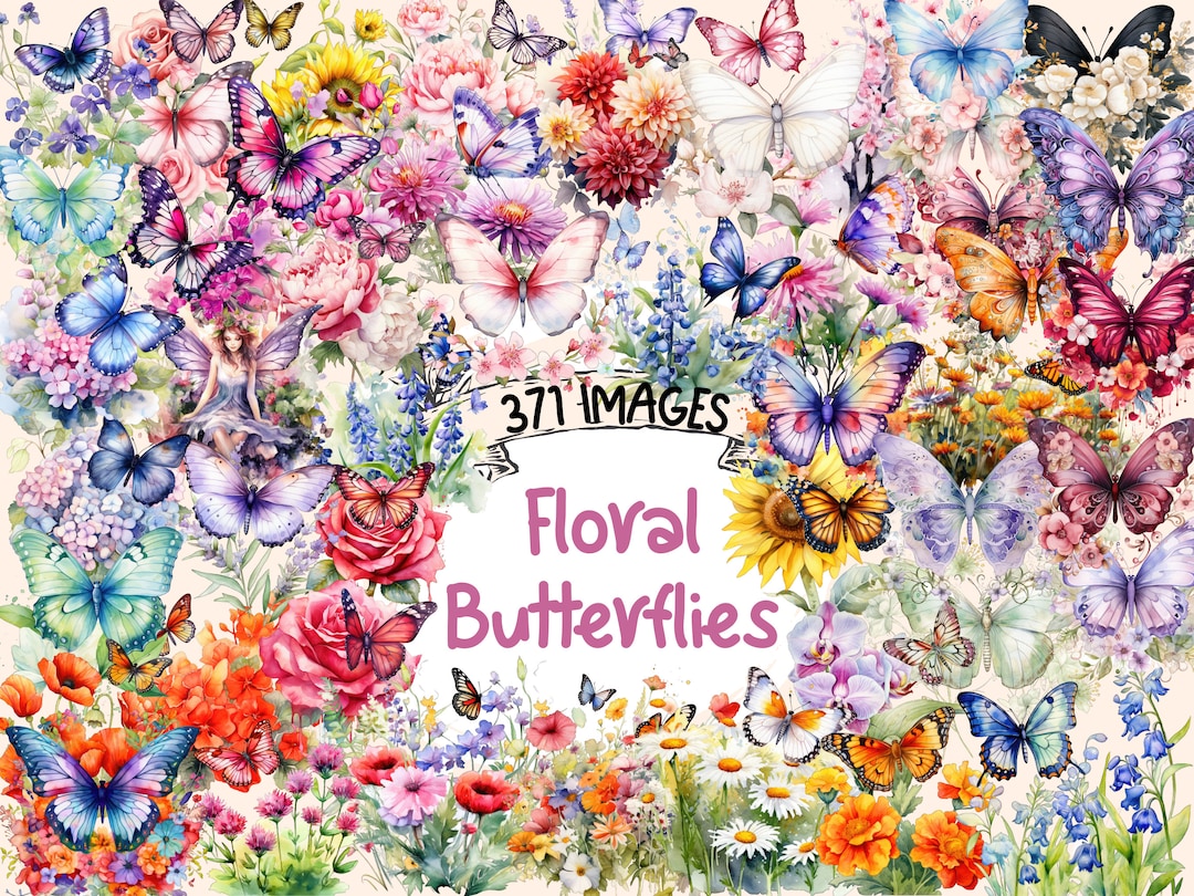 Floral Butterflies Watercolor Clipart Bundle - 371 PNG Butterfly ...