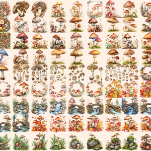 Mushrooms Watercolor Clipart Bundle - 425 PNG Forest Toadstool Graphics ...