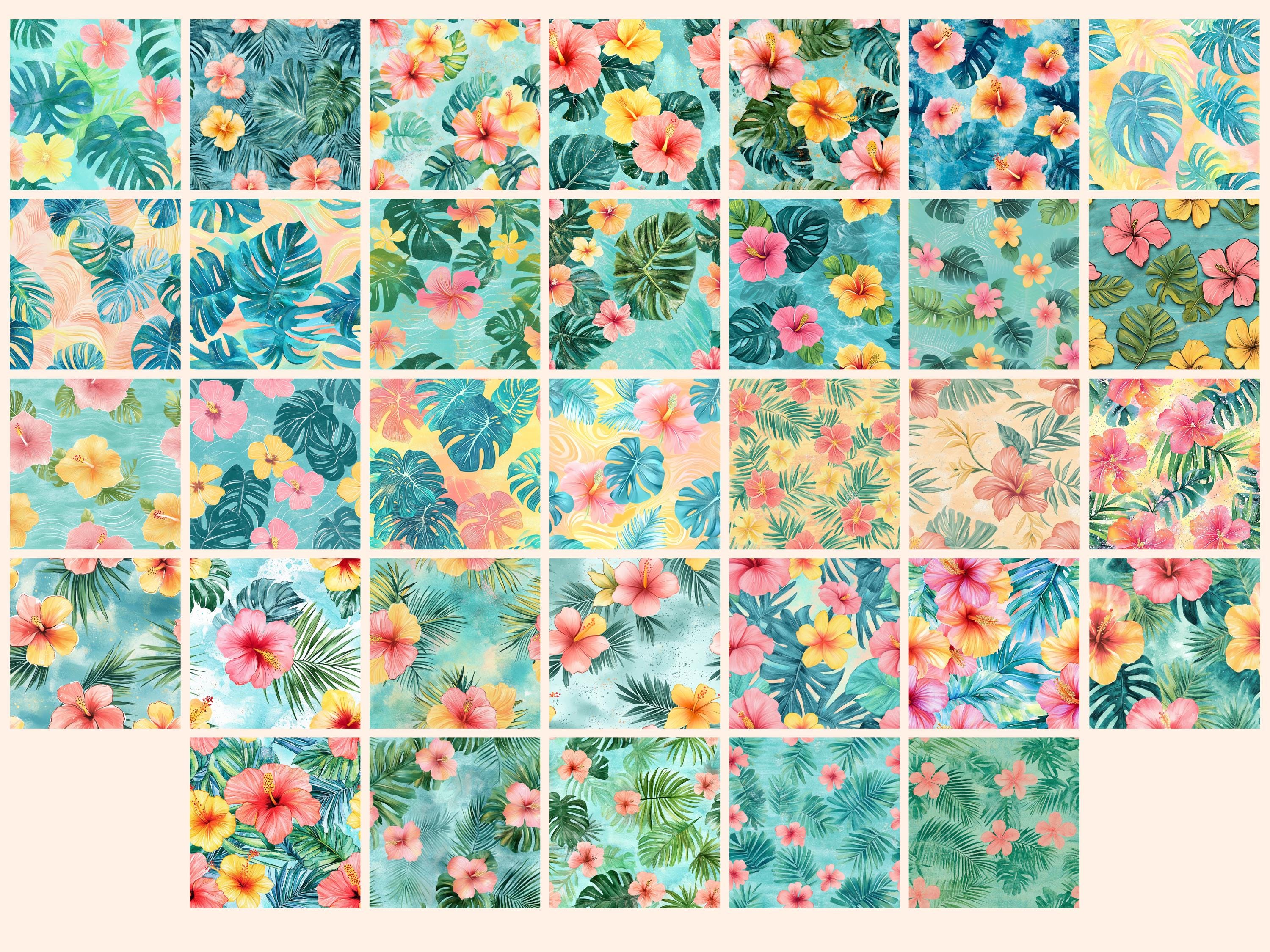 Tropical Digital Paper: Island Foliage, Watercolor Textures (seamless ...