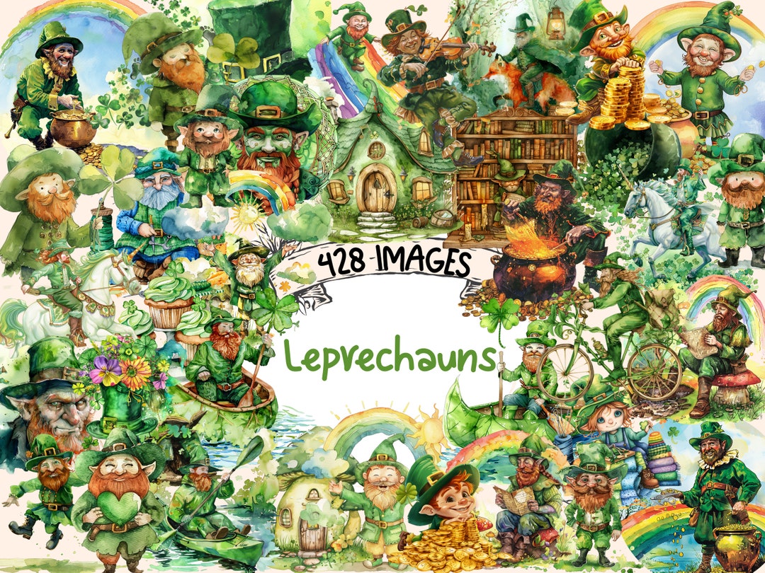 Leprechauns Watercolor Clipart Bundle - 428 PNG Leprechaun Images ...