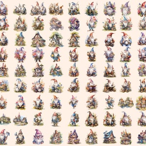 Gnomes Watercolor Clipart Bundle: 400 PNG Graphics (digital Download ...