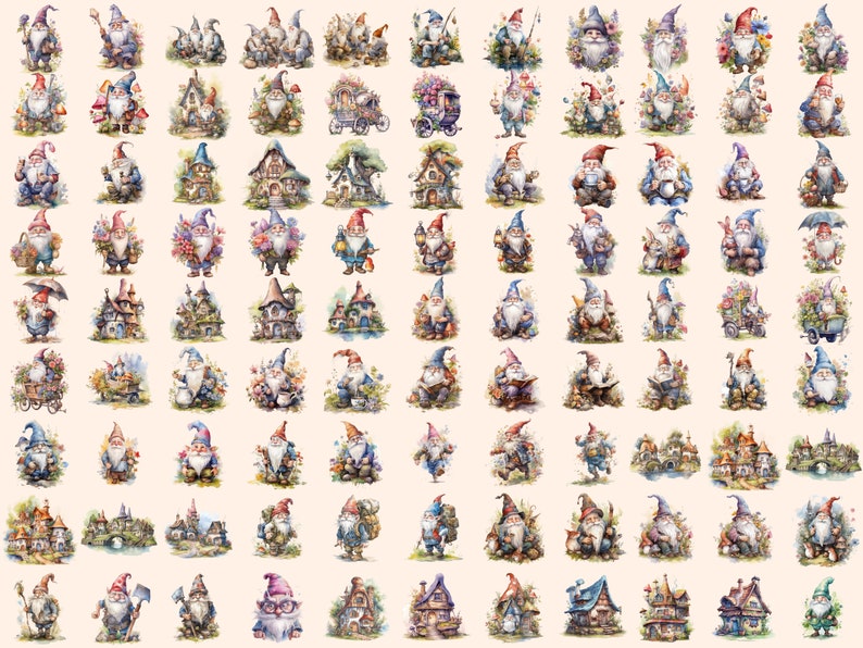 Gnomes Watercolor Clipart Bundle: 400 PNG Graphics (digital Download ...