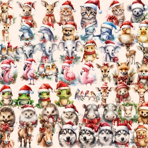 Christmas Animals Watercolor Clipart Bundle: 362 Festive PNG Images ...