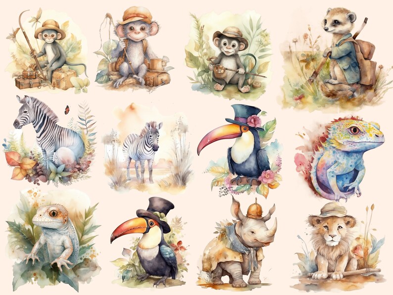 Safari Watercolor Animals Clipart Bundle 37 Cute Safari - Etsy Australia