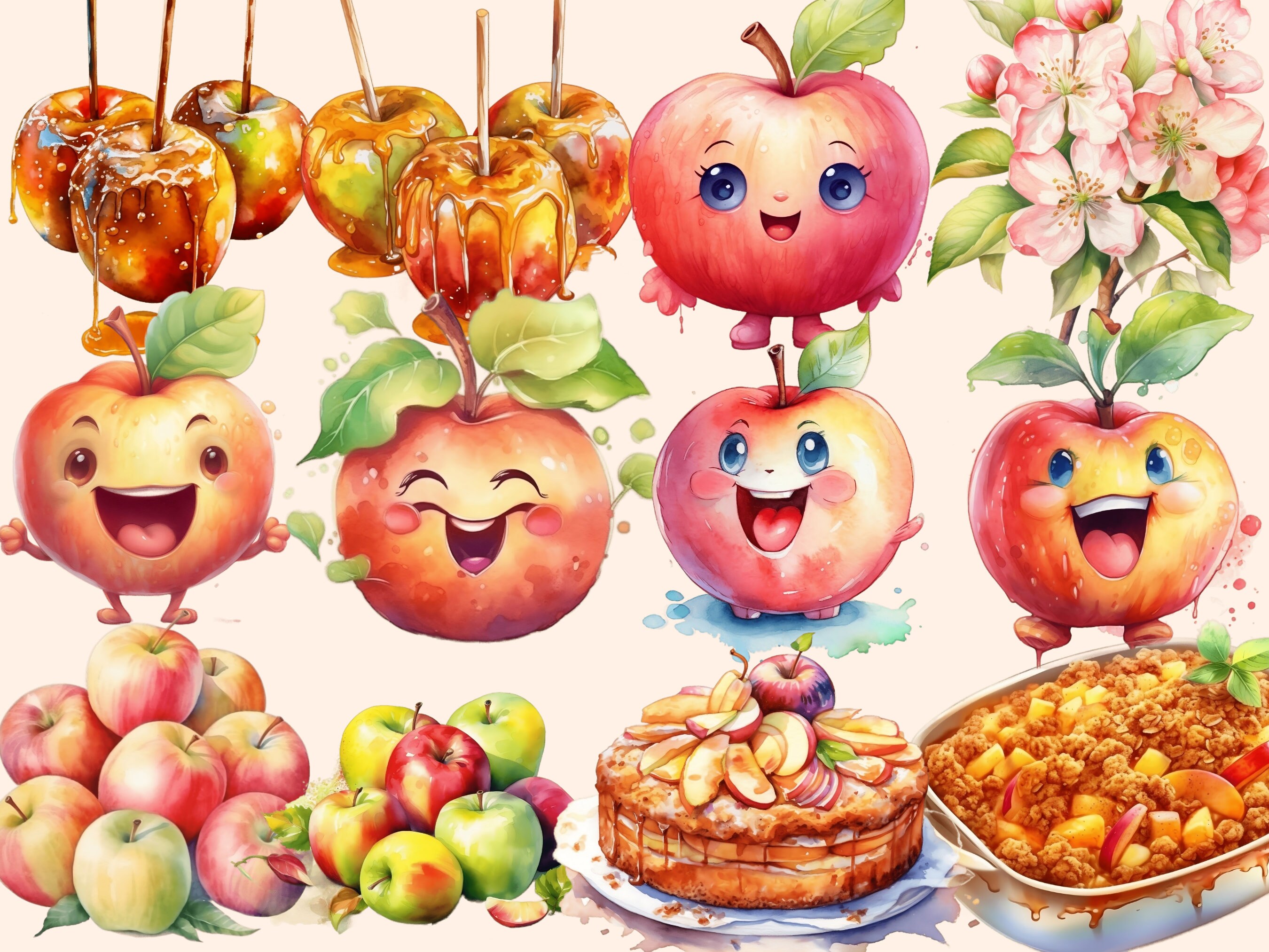 Apples Watercolor Clipart Bundle 86 PNG Images of Refreshing - Etsy