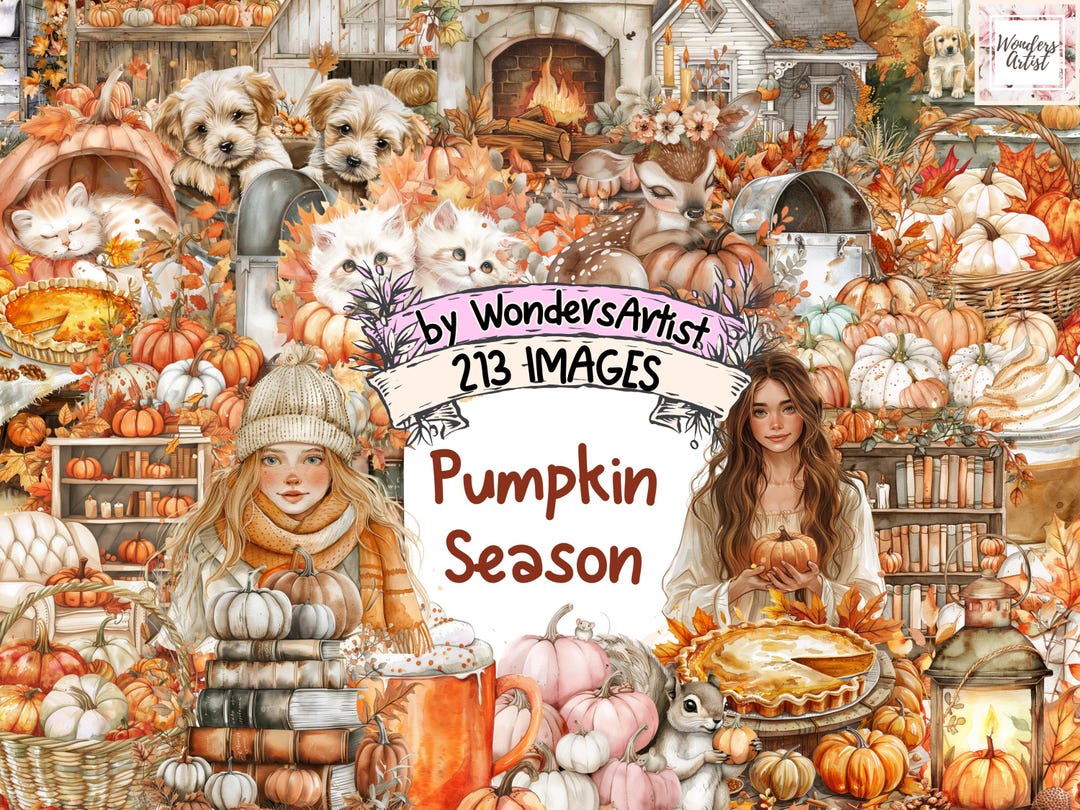 Pumpkin Season Watercolor Clipart Bundle: 213 Autumn PNG Images ...
