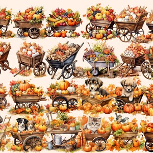 Fall Wheelbarrows Watercolor Clipart: Autumn Harvest Graphics (digital ...