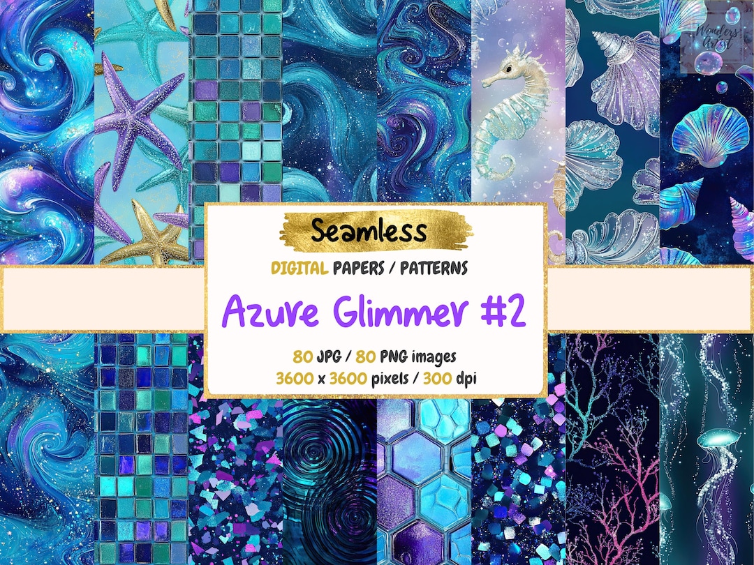 Azure Glimmer Digital Paper: Shimmering Blue Textures (commercial Use ...