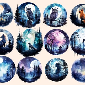 Forest Moons Watercolor Clipart Bundle - 70 PNG Mystical Woodland ...