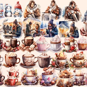 Hot Chocolate Watercolor Clipart Bundle - 384 PNG Hot Cocoa Images ...