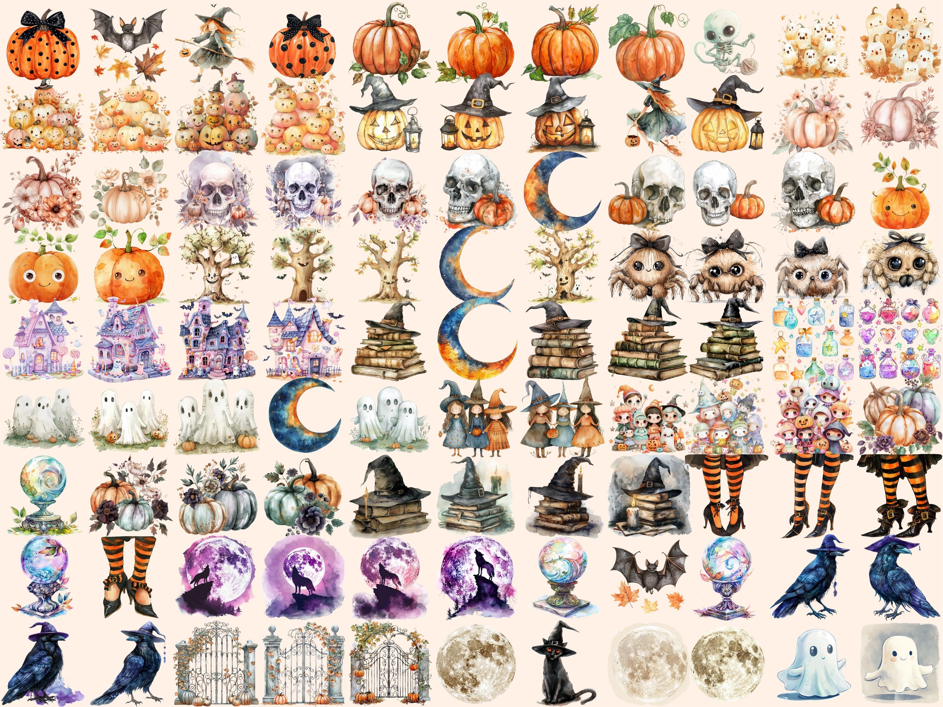 Cute Halloween Watercolor Clipart Bundle – Spooky PNG Graphics (digital ...