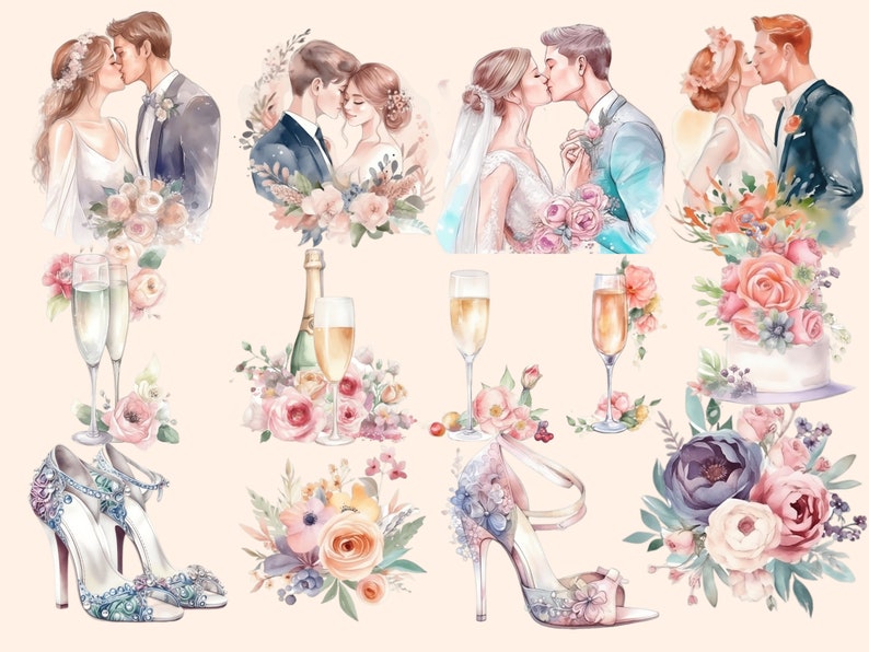 Wedding Watercolor Clipart 131 Beautiful Enchanted Fairytale - Etsy